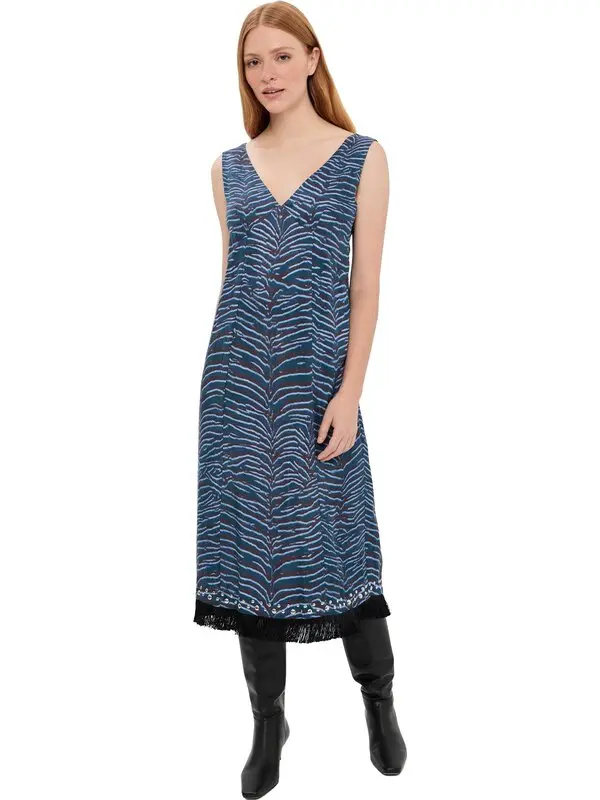 3.1 Phillip Lim Tiger Print Studded Midi Dress With Fringe - Petrol Multi