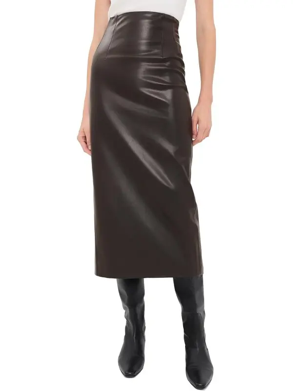 Enza Costa Faux Leather High Waist Curve Skirt - Coffee
