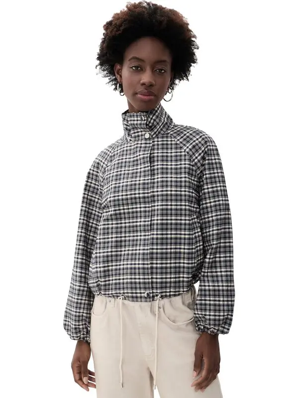 Rails Blake Checked Technical Weave Funnel Neck Jacket - Mini Check