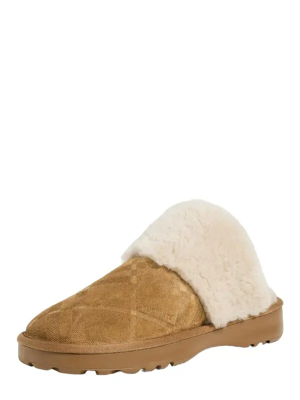 Burberry Shearling Suede Slippers - Jute