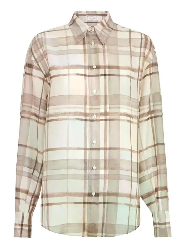 Brunello Cucinelli Silk Macrocheck Shirt - Neutrals