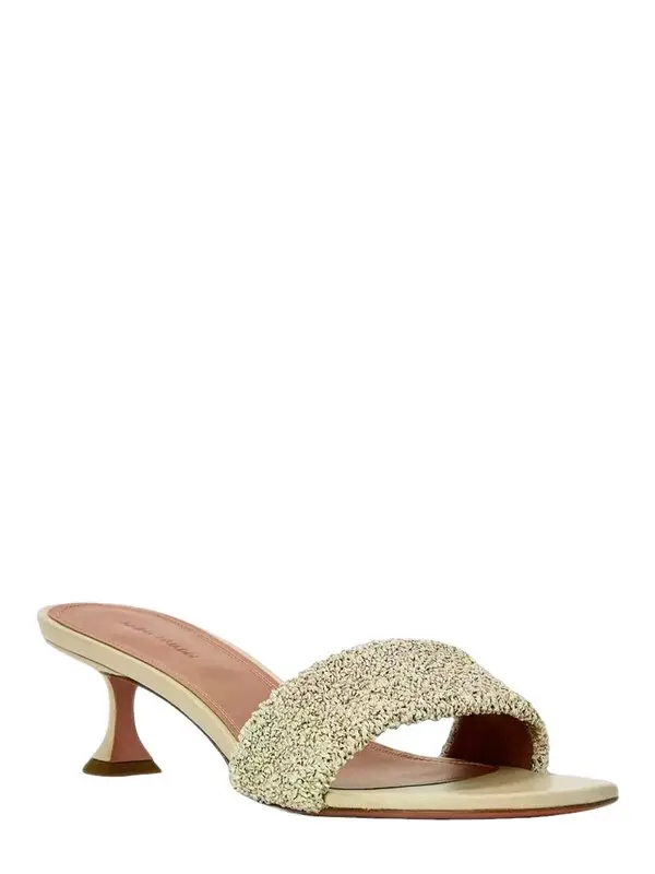 Amina Muaddi Beige Raffia Woven Heeled Sandals - Neutrals