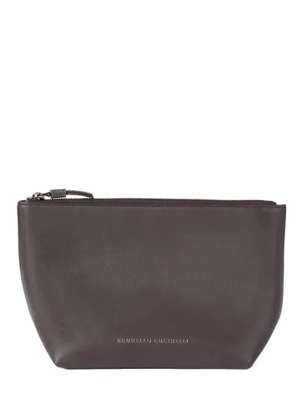 Brunello Cucinelli Grained Calfskin Pouch With Monili - Brown