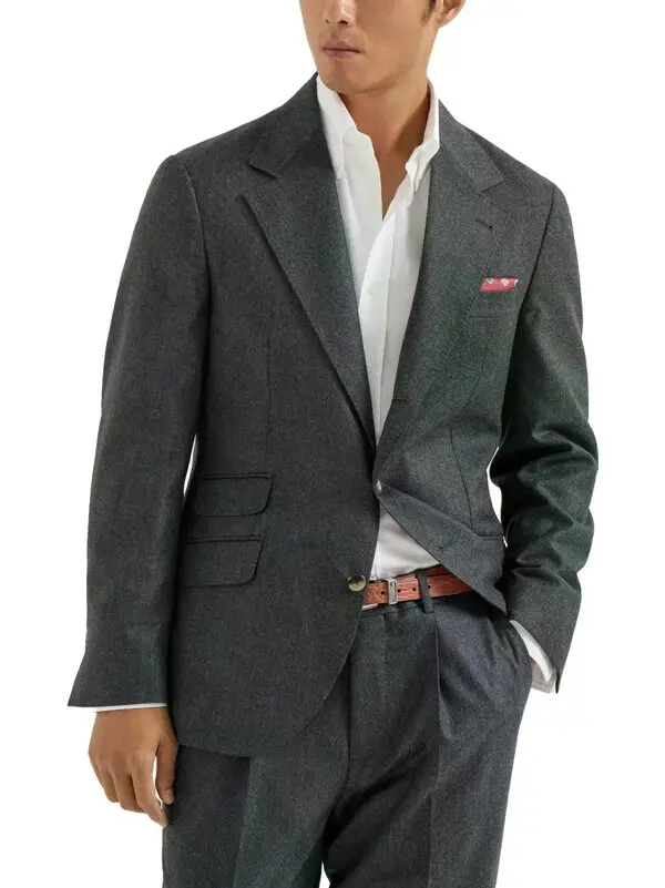 Brunello Cucinelli Virgin-wool Flannel Deconstructed Cavallo Blazer - Grey