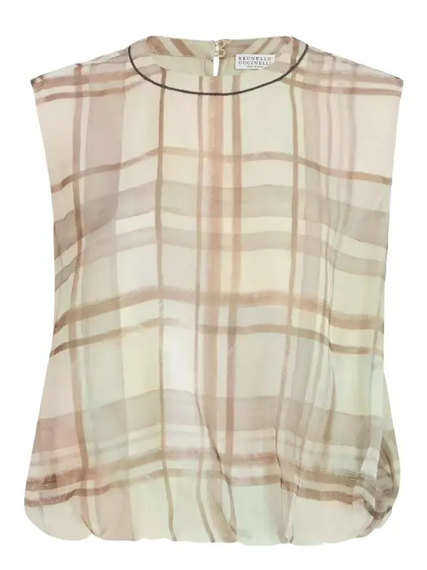 Brunello Cucinelli Macrocheck Organza Blouse - Neutrals
