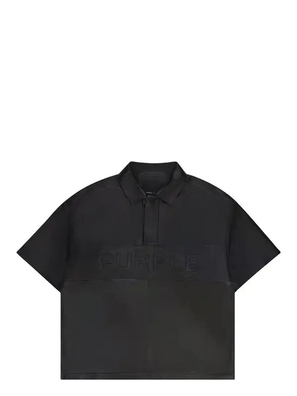 PURPLE BRAND Logo-embossed Leather Polo Shirt - Black