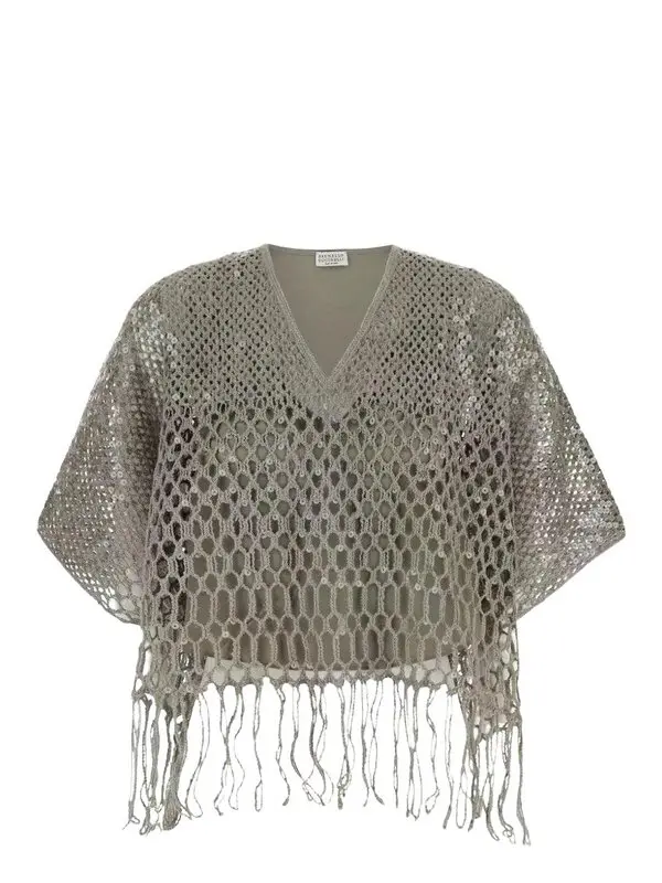 Brunello Cucinelli Sequin-embellished Open-knit Sweater - Grey