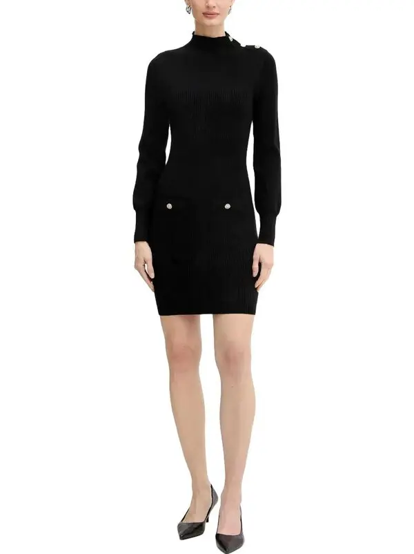 MORGAN Button-detail Ribbed Mini Dress - Black
