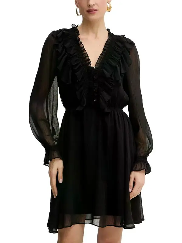 MORGAN Ruffled Long-sleeve Mini Dress - Black