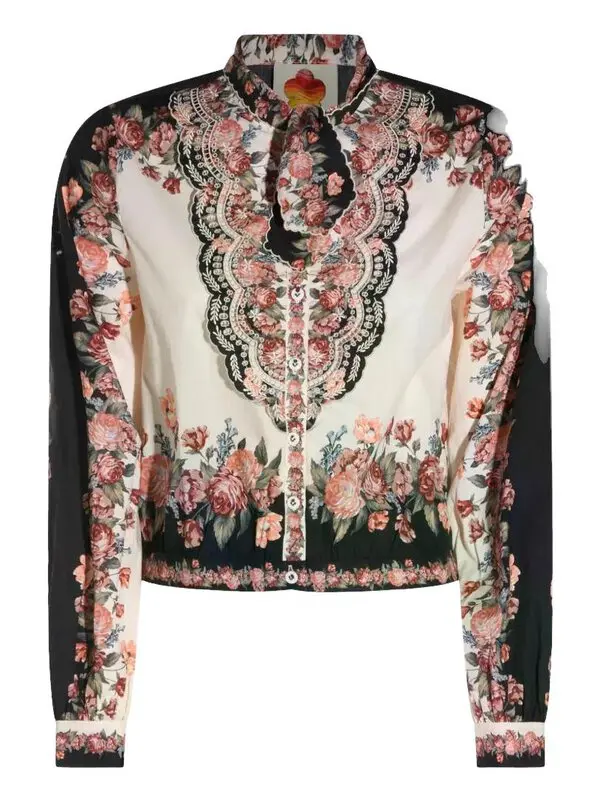 Farm Rio White Cotton Floral Print Shirt - Neutrals