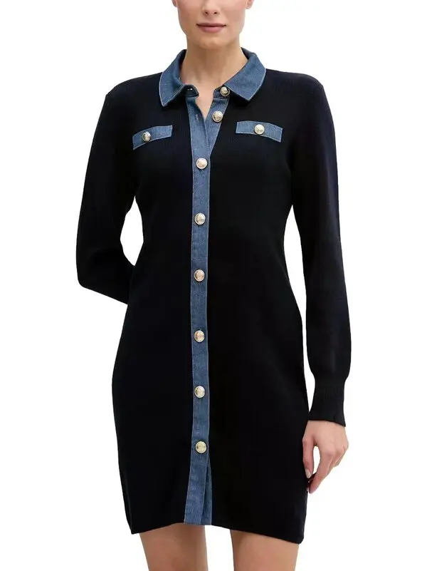MORGAN Denim Panel Button-up Mini Dress - Blue