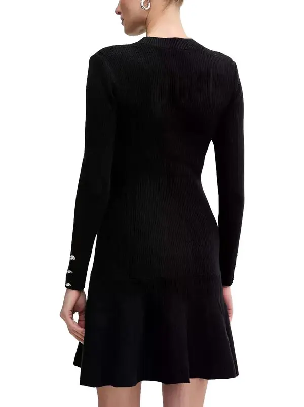 MORGAN Ribbed Knit Crewneck Mini Dress - Black