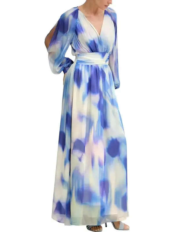 MORGAN Abstract Print Slit-sleeve Maxi Dress - Blue