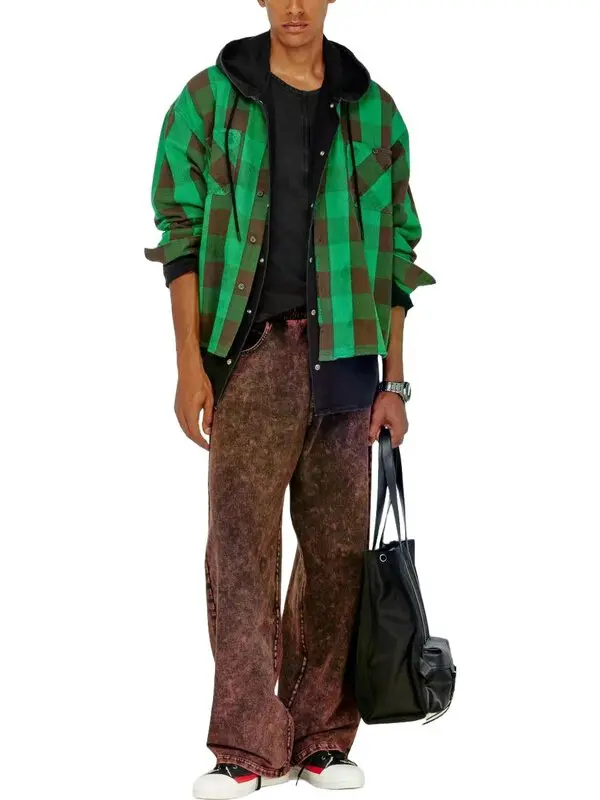 DIESEL® Check Flannel Shirt With Distressed Effect - Green