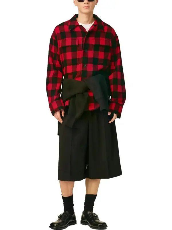 AMI Paris Wide Check Wool Overshirt - Red