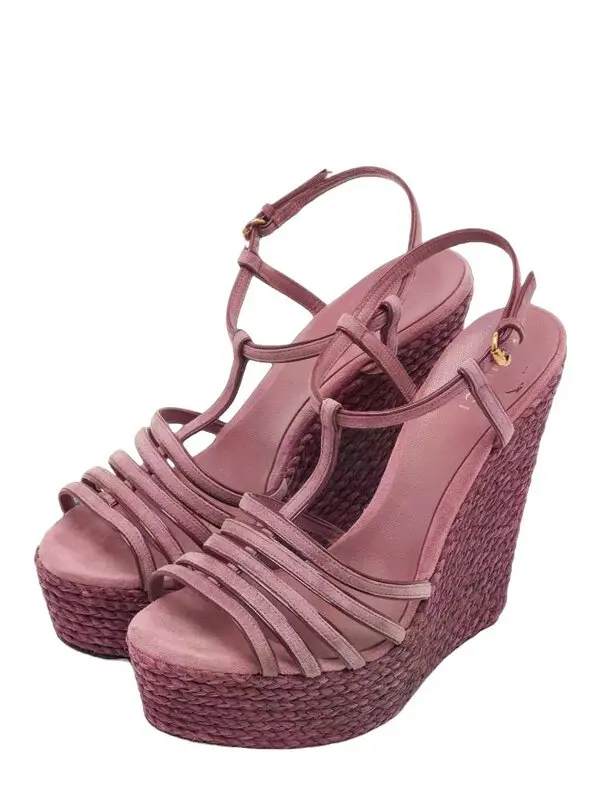 Gucci Suede Wedge Espadrille Sandals - Pink