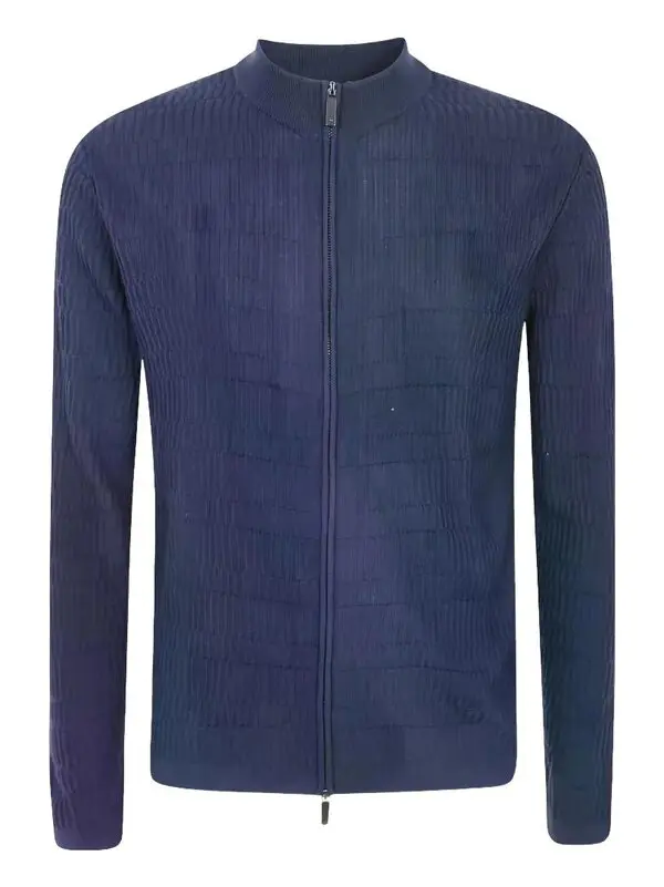 Emporio Armani Ribbed Wool Zip-up Cardigan - Blue