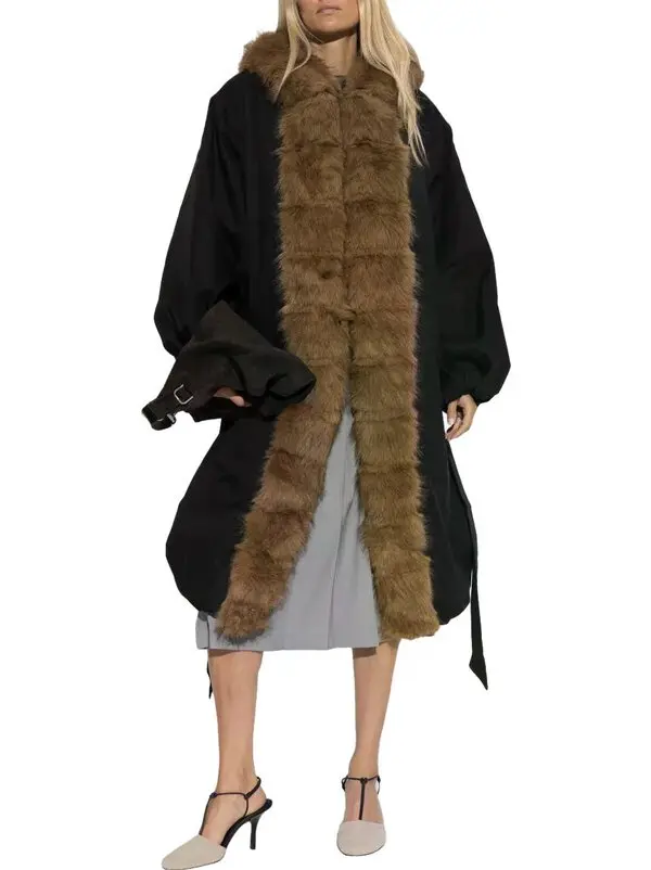 ROTATE BY BIRGER CHRISTENSEN Faux Fur Collar Coat - Black