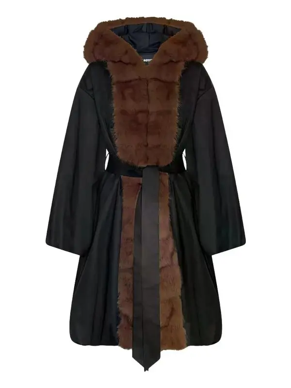 ROTATE BY BIRGER CHRISTENSEN Faux Fur Collar Coat - Black