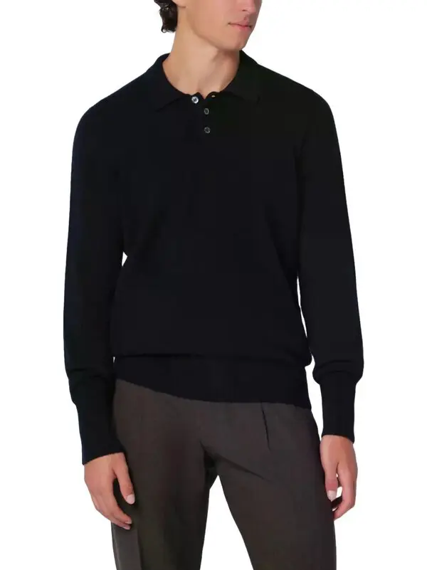 DRUMOHR Long-sleeve Knitted Polo Shirt - Blue