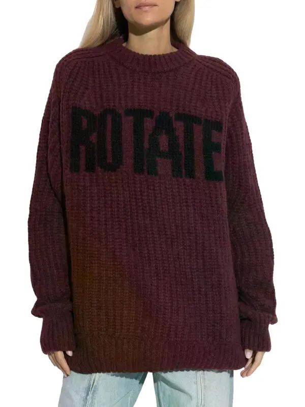 ROTATE BY BIRGER CHRISTENSEN Logo Intarsia Chunky Knit Sweater - Red