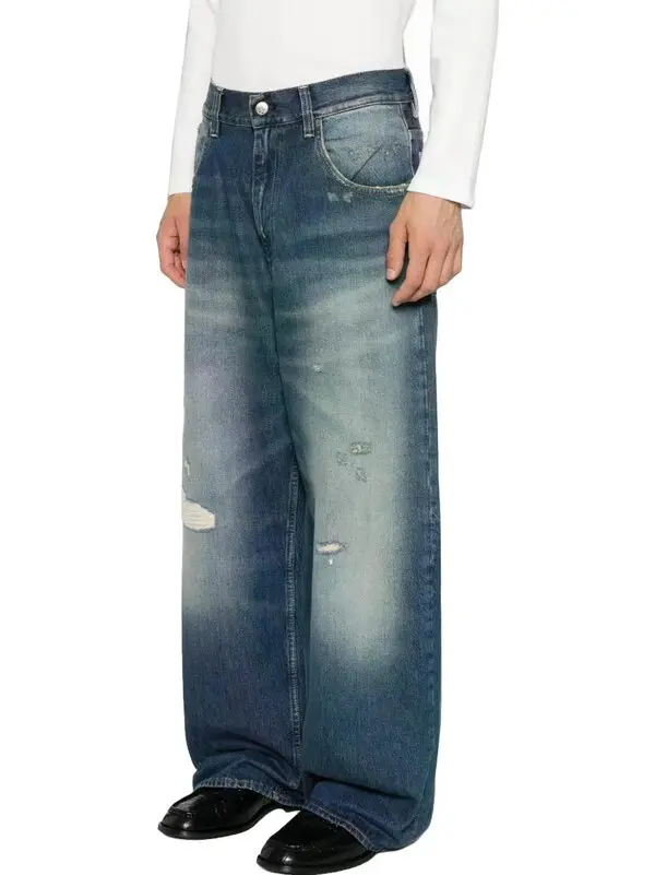 SUNFLOWER Distressed-effect Wide-leg Jeans - Blue