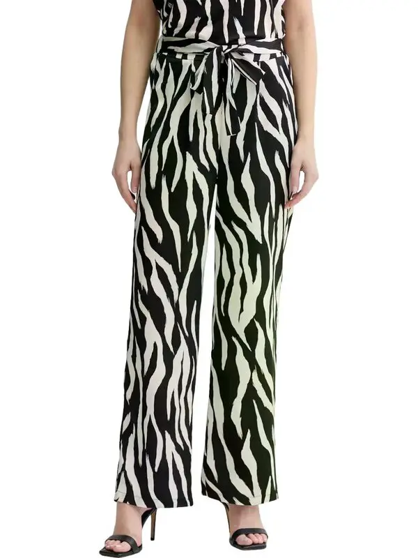 MORGAN Zebra-print Belted Wide-leg Trousers - Black