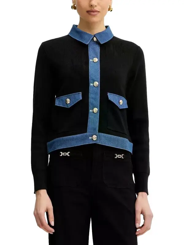 MORGAN Denim Trim Button-up Cardigan - Black