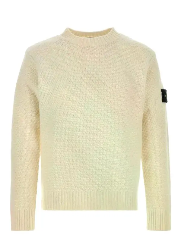 Stone Island Waffle Knit Logo Patch Sweater - Neutrals