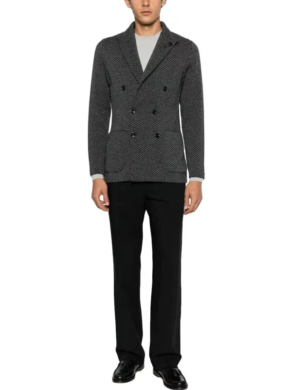 LARDINI Chevron Double-breasted Jacket - Grey