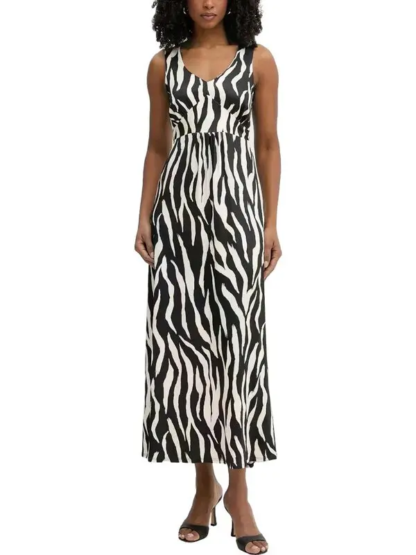 MORGAN Zebra Print Lace-up Maxi Dress - Black