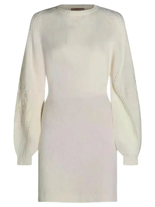 TWINSET Embroidered Balloon Sleeve Mini Dress - Neutrals