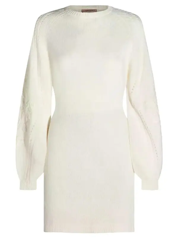 TWINSET Embroidered Balloon Sleeve Mini Dress - Neutrals