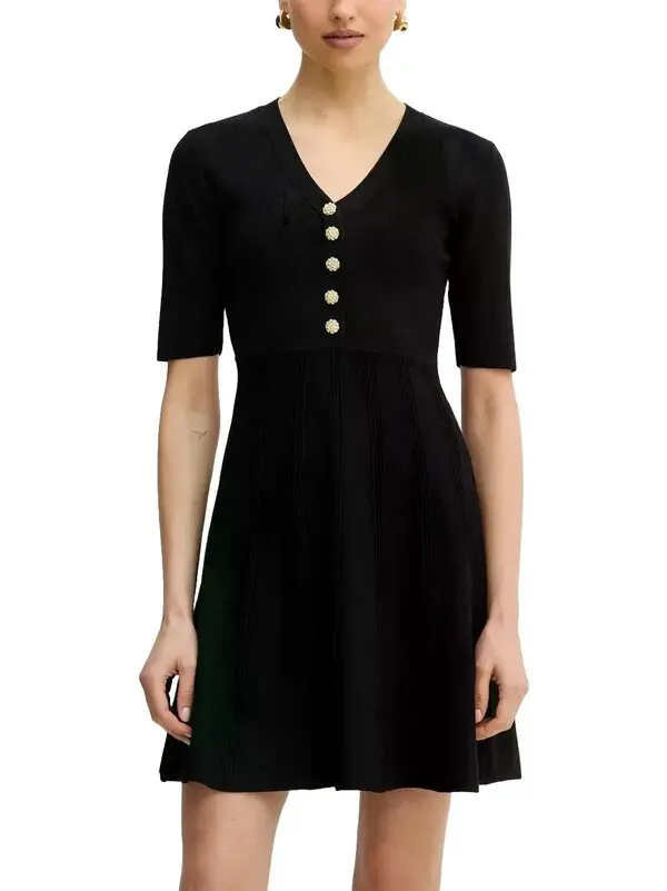 MORGAN Button-embellished Pleated Mini Dress - Black