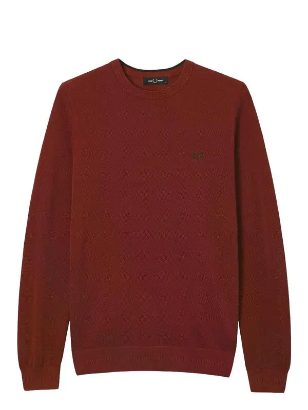 Fred Perry Textured Knit Crew Neck Sweater - Red