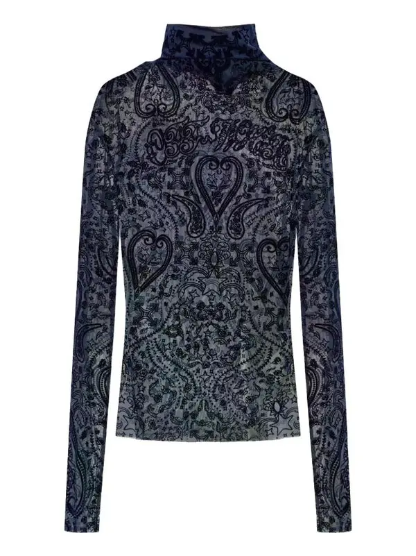 Off-White Paisley Mesh Top - Blue