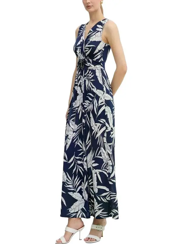 MORGAN Leaf Print Buckle Detail Maxi Dress - Blue