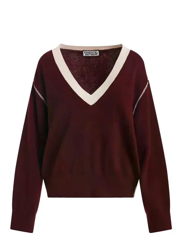 Essentiel Antwerp V-neck Contrast-trim T-shirt - Red