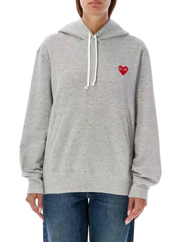Play Comme Des Garcon Heart-patch Drawstring Hoodie - Grey