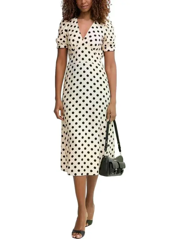 MORGAN Polka-dot Puff-sleeve Midi Dress - Neutrals