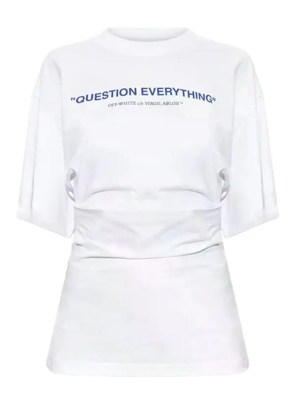 Off-White Slogan Print Ruched Waist T-shirt - White