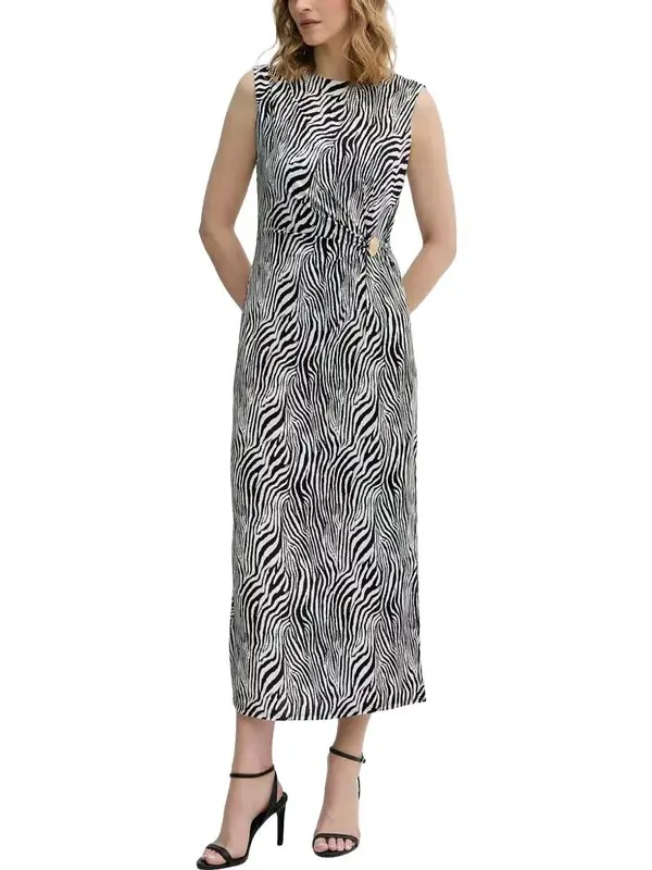 MORGAN Zebra-print Side-slit Midi Dress - Black