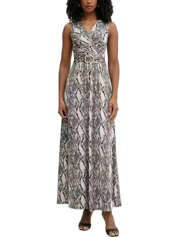 MORGAN Snake-print Belted Maxi Dress - Neutrals