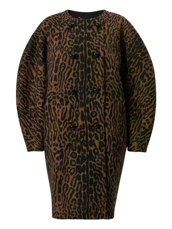 Carolina Herrera Leopard Jacquard Cocoon Coat - Brown