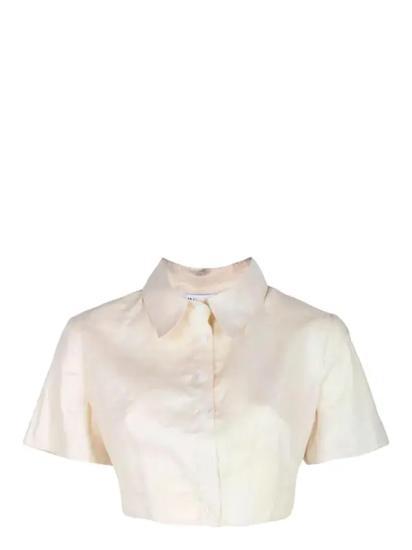 Matthew Bruch Cream Linen Cropped Open-back Shirt - Neutrals