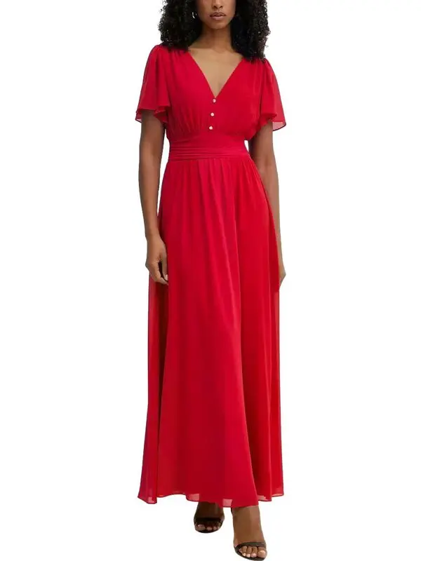 MORGAN Shirred V-neck Maxi Dress - Red