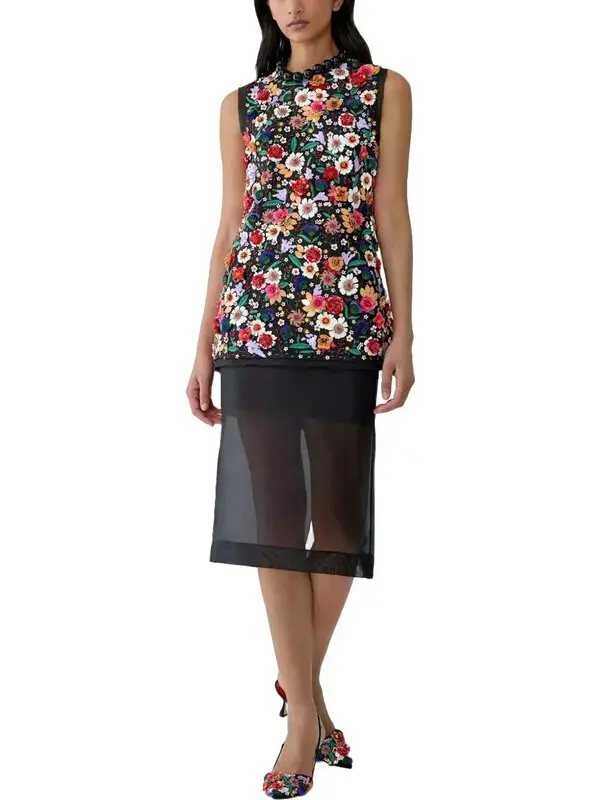 Carolina Herrera Organza Silk Midi Skirt - Black
