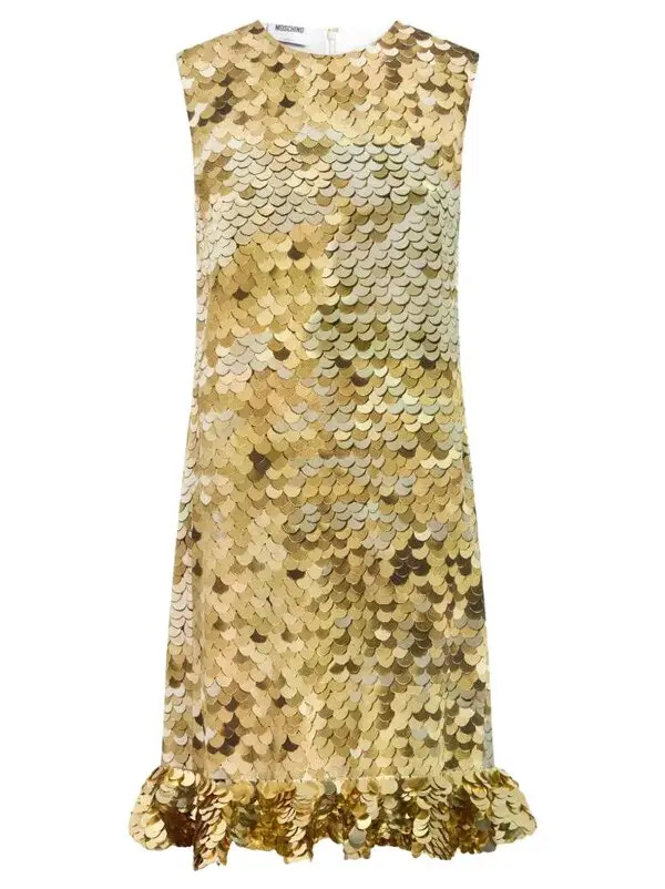 Moschino All-over Sequin Print Crewneck Sleeveless Dress - Gold