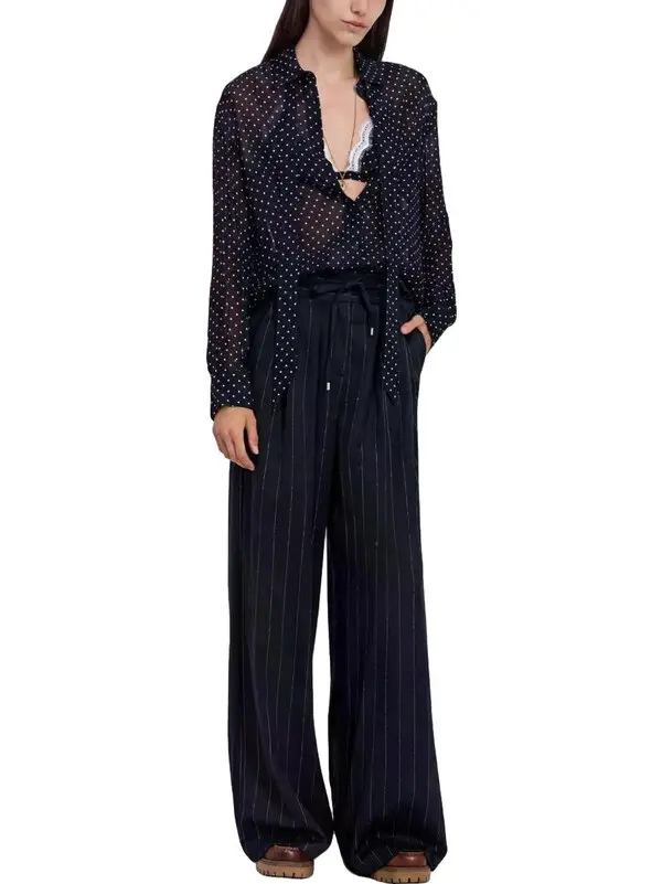 Ermanno Scervino Polka-dot Lace-trim Georgette Shirt - Blue