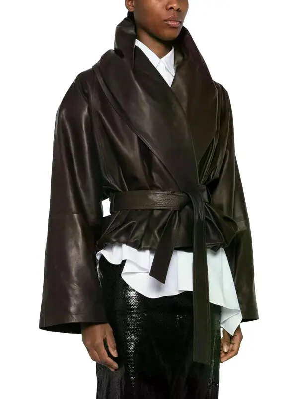 Magda Butrym Shawl Collar Belted Leather Jacket - Brown
